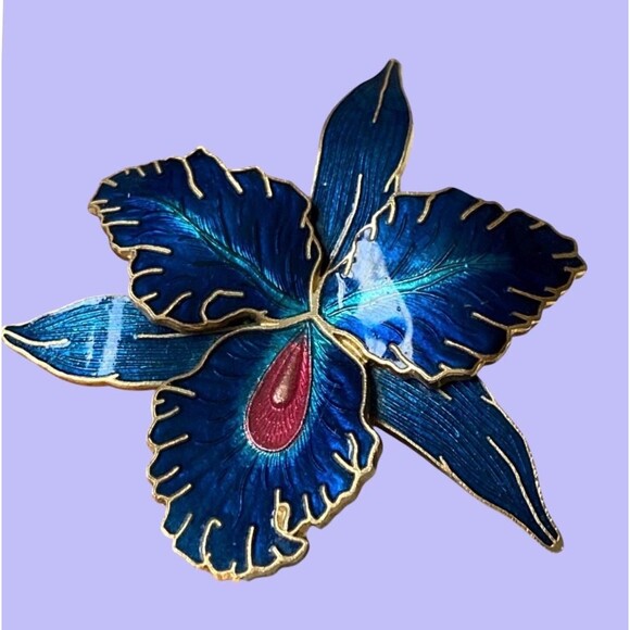 Jewelry | Enamel Orchid Flower Brooch Pin Sapphire Blue Pink Cloisonn ...